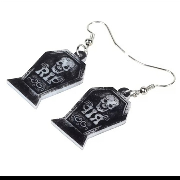 Jewelry | Earrings Rip Headstone Skeleton Grim Reaper | Poshmark